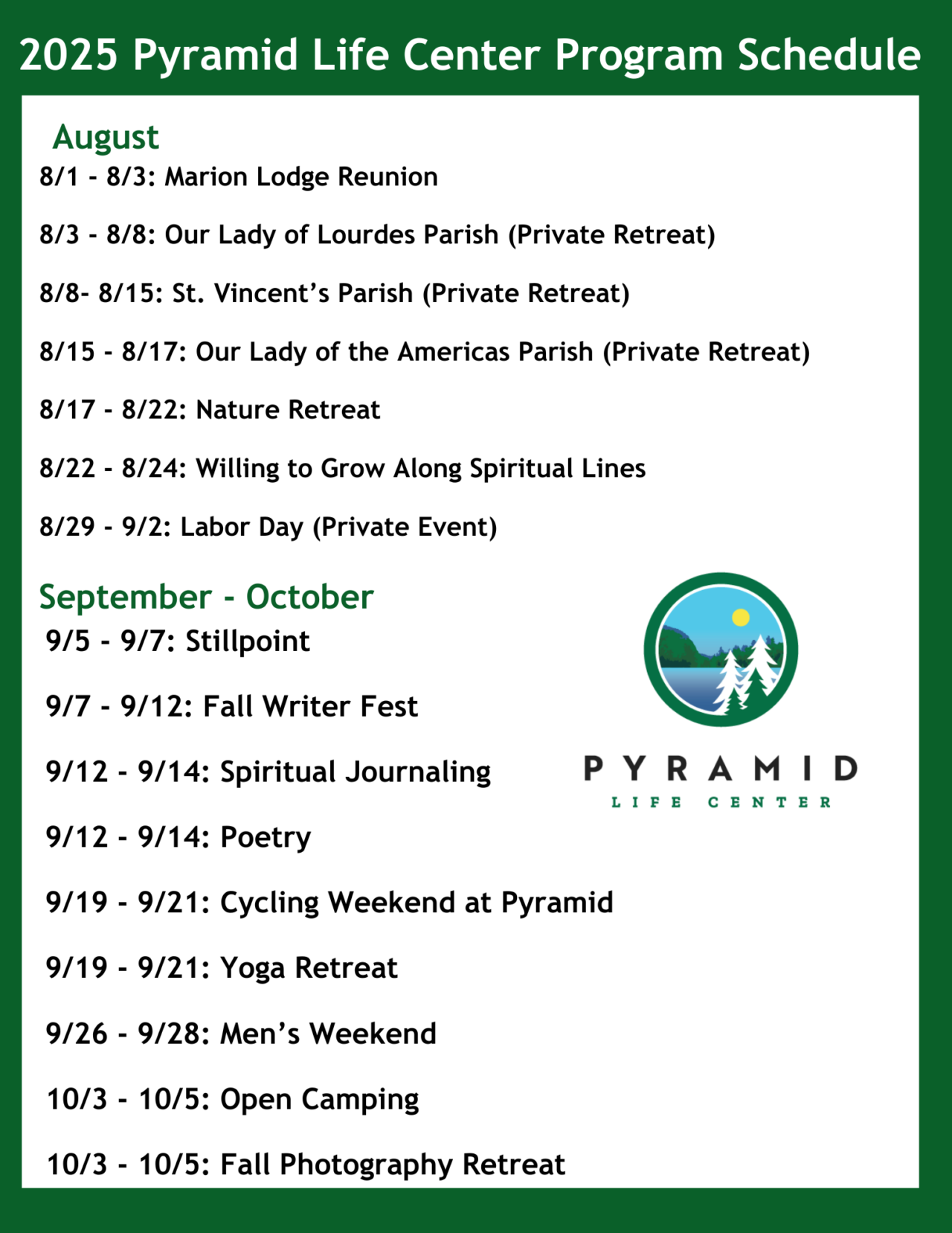 Pyramid Life Center | A Place to Recreate and Re-Create